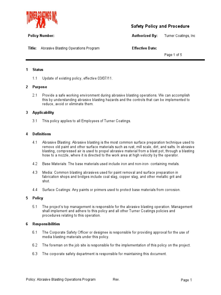 Policy Number: Authorized By: Title: Effective Date:: Safety Policy and ...