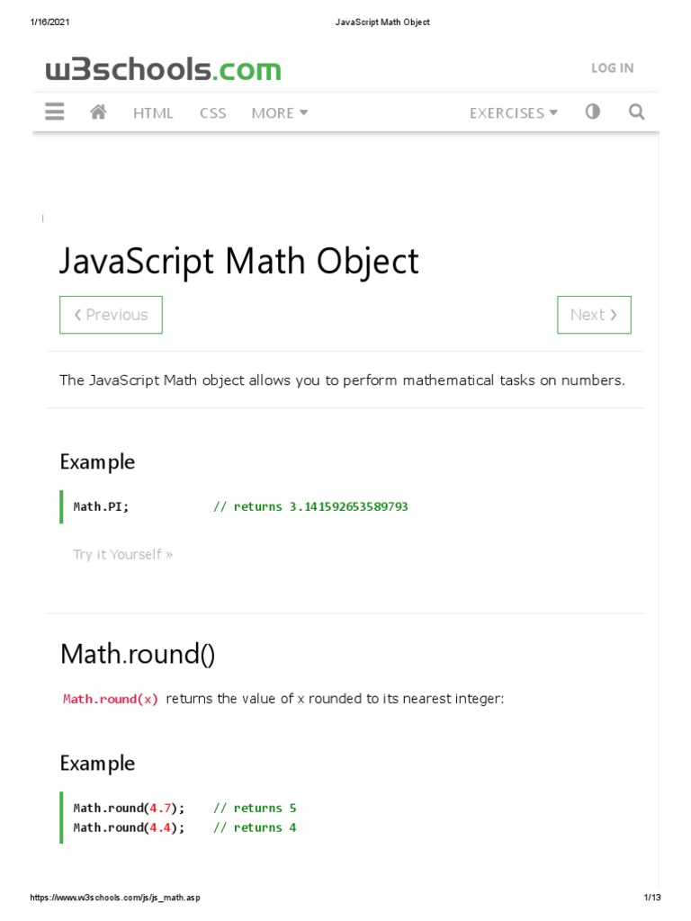 JavaScript Math Object | PDF | Trigonometric Functions | Geometry