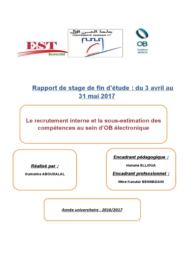 Rapport de Stage OB Électronique | PDF | Recrutement | Gestion des ...