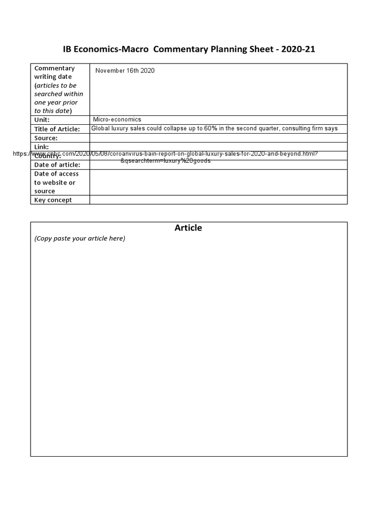 Commentary Planning Sheet Economics | PDF | Macroeconomics | Economics