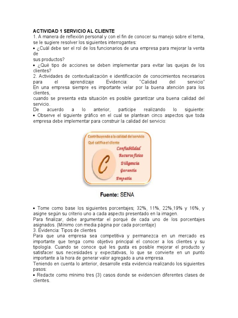 Actividad 1 Servicio Al Cliente | PDF | Cliente | Servicio al Cliente
