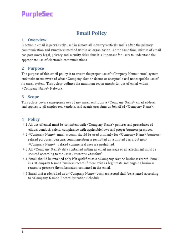Email Policy Cyber Security Policy | PDF | Information Security ...