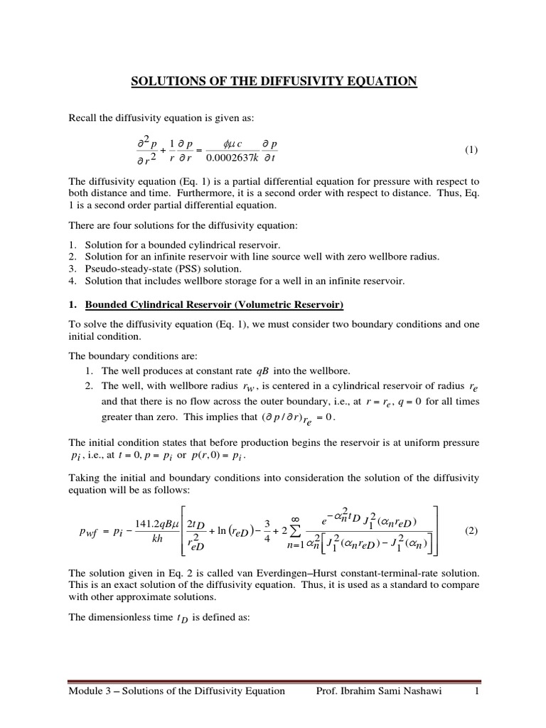 Module 3 - Solutions of The Diffusivity Equation | PDF | Equations ...
