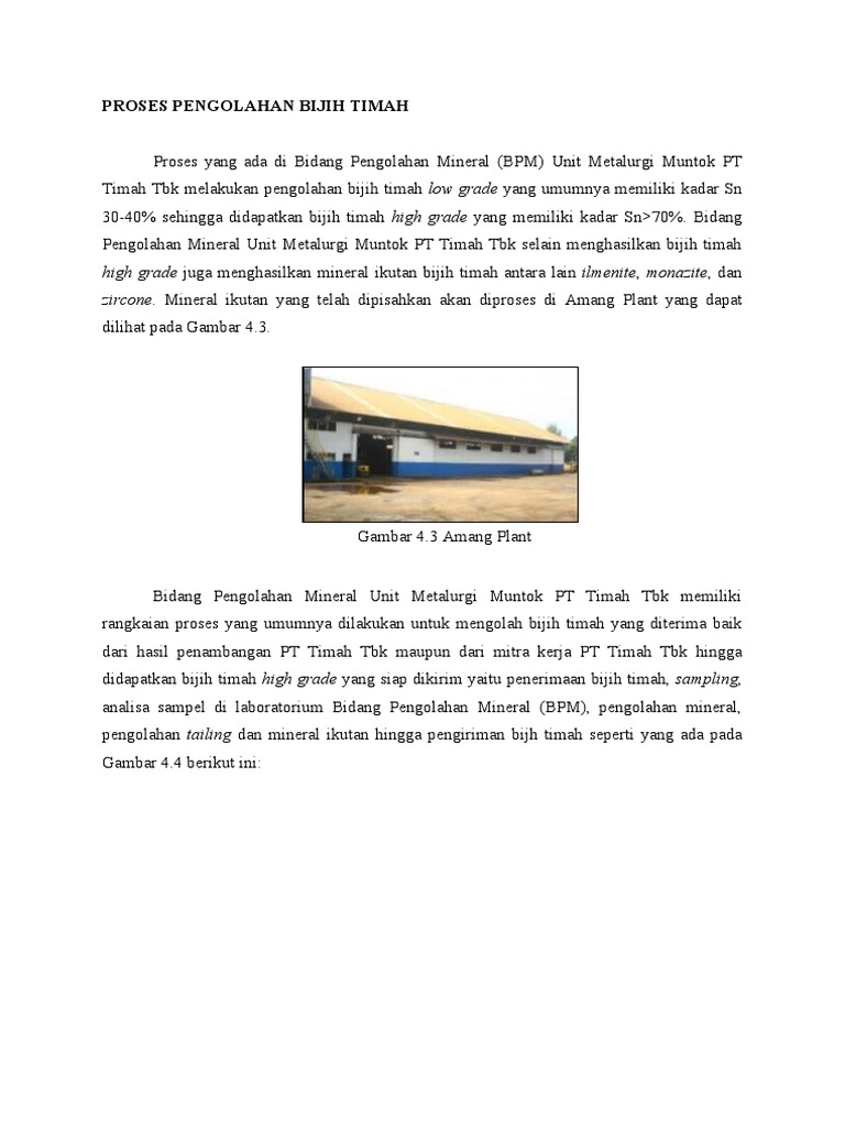 Proses Pengolahan Bijih Timah | PDF