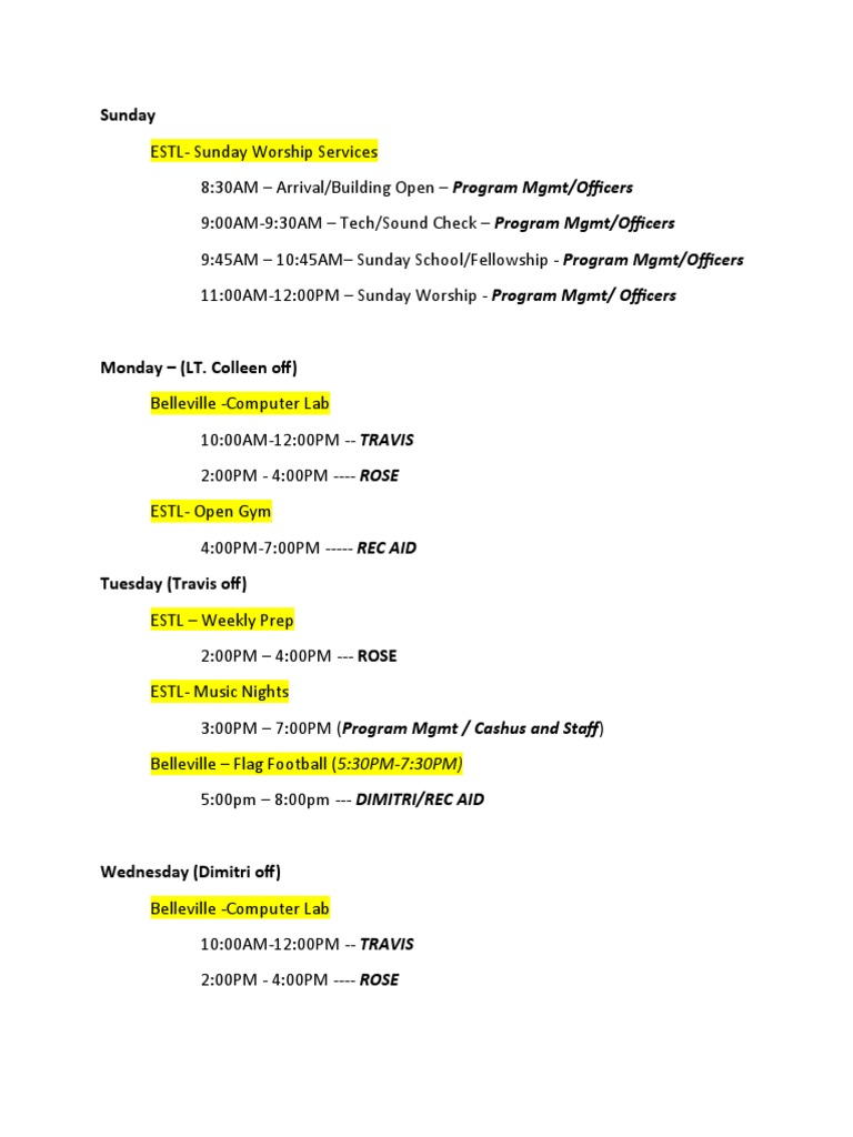 Program Staff Weekly Template | PDF | Language Arts & Discipline | Art