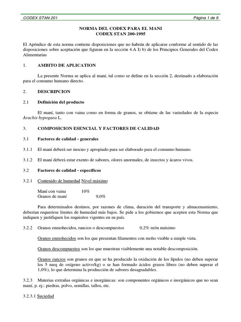 Norma Codex para el Maní | PDF | Miseria | Seguridad alimenticia