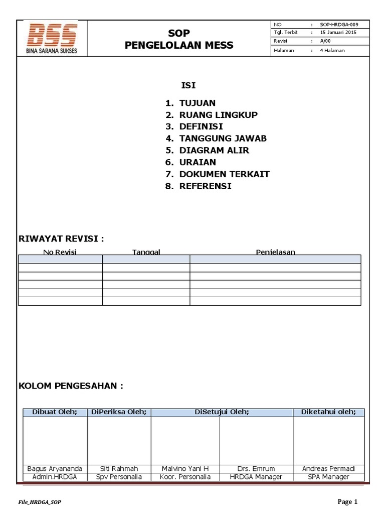Sop Hrdga 009 Pengelolaan Mess | PDF