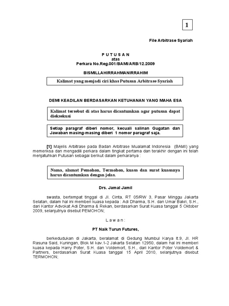 0075HW12 01 Format Putusan Majelis Arbitrase Syariah | PDF