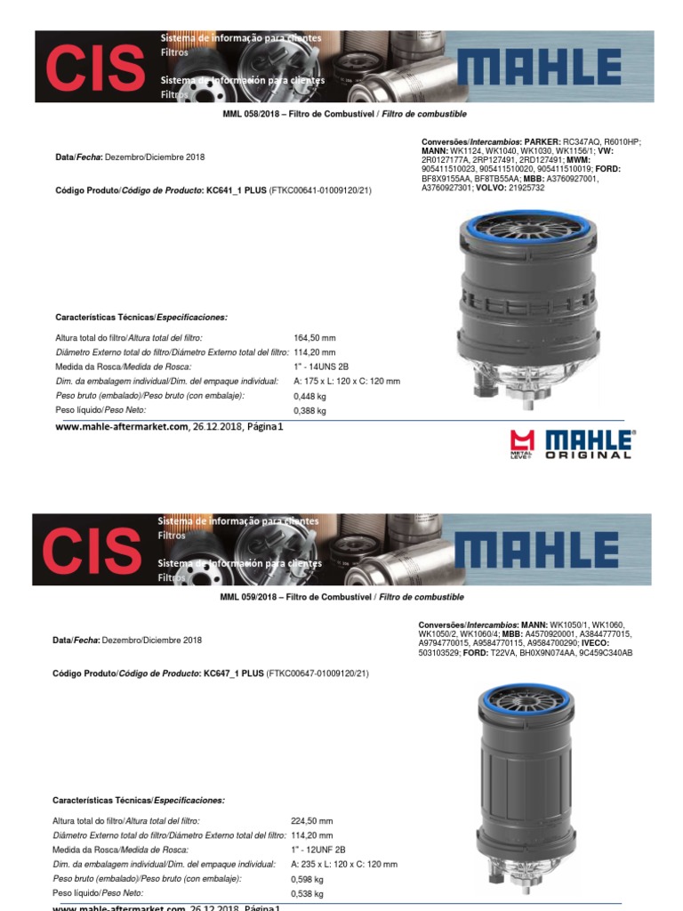 FILTROS Mahle | PDF | Fabricantes de vehículos eléctricos | Industria ...