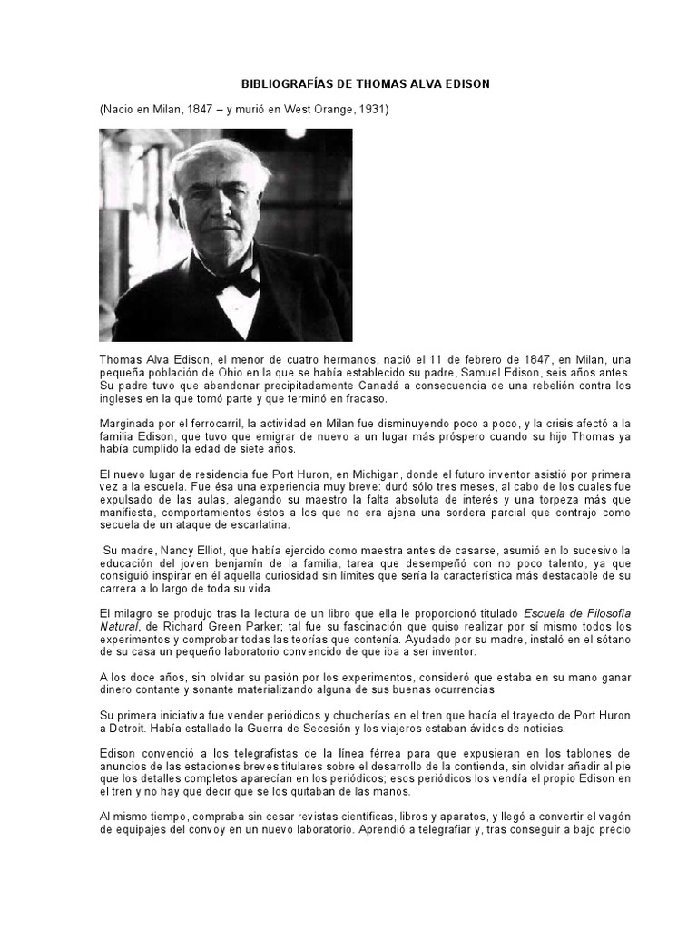 Hojas De Trabajo De Thomas Edison