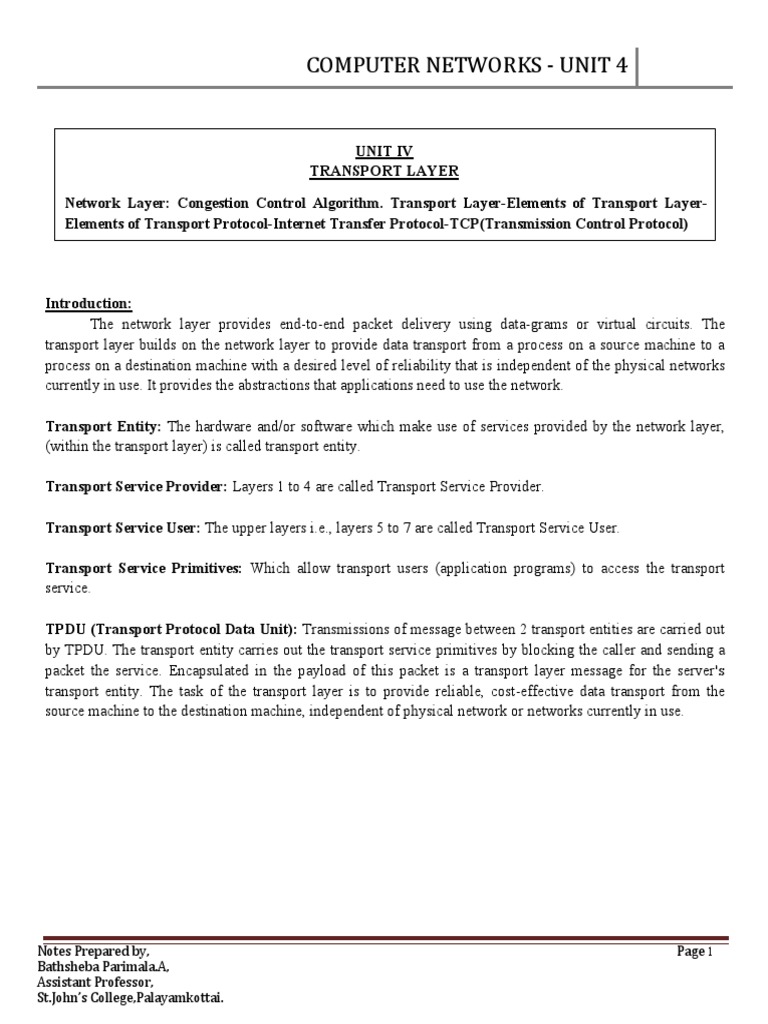 Computer Network-Transport Layer | PDF | Transmission Control Protocol ...