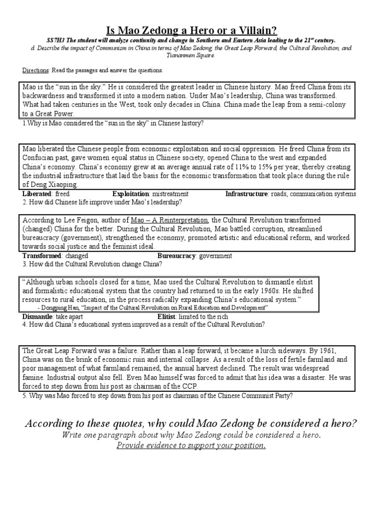 Mao Hero or Villain | PDF | Mao Zedong | Cultural Revolution