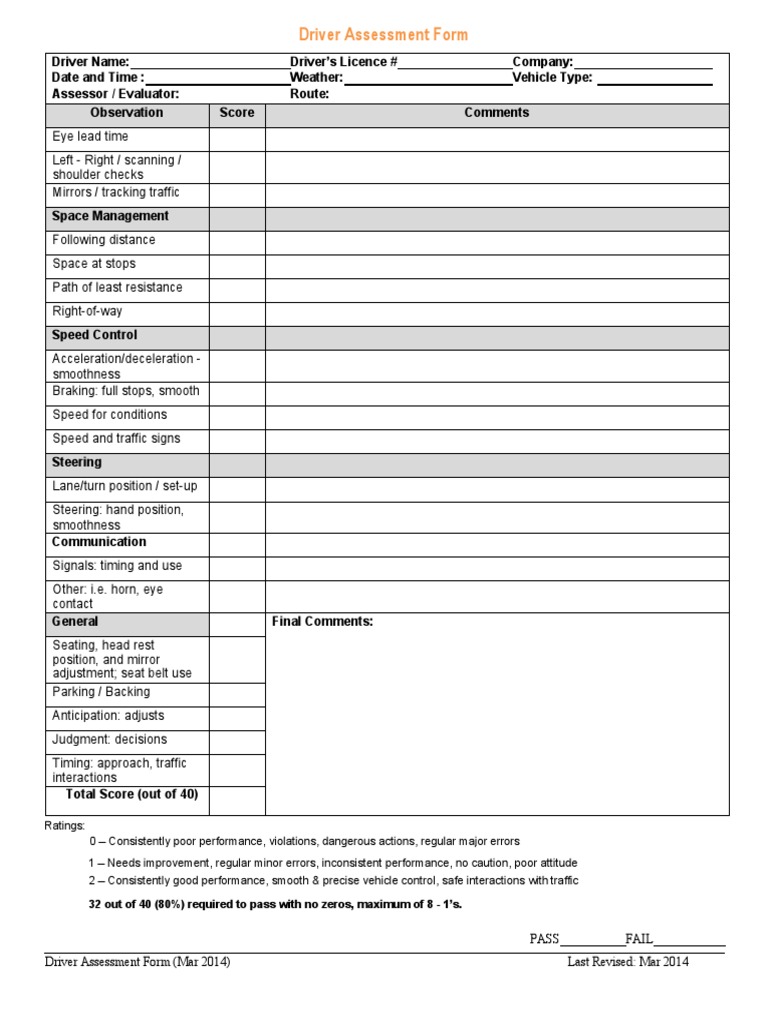 Driver Assessment Form | PDF