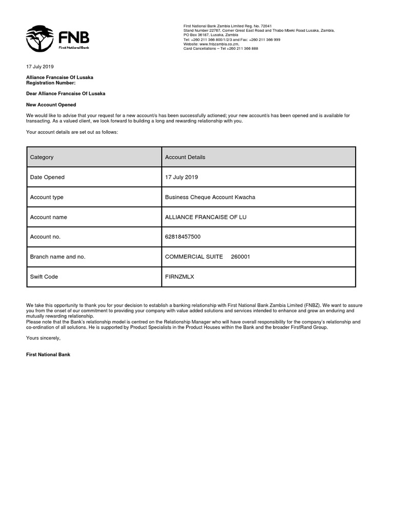 Afl - FNB Details - 2020 | PDF