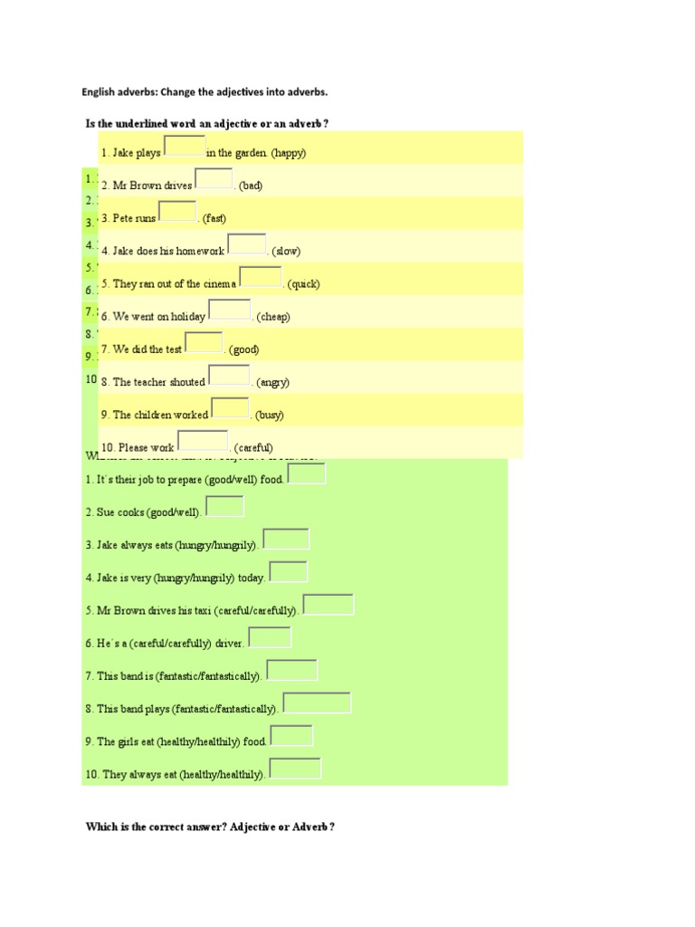 English Adverbs: Change The Adjectives Into Adverbs. Is The Underlined ...