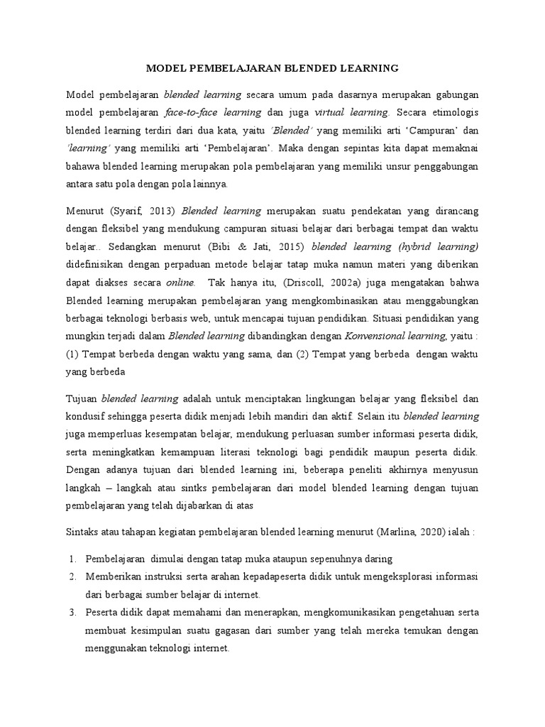 Sintaks Model Pembelajaran Blended Learning | PDF