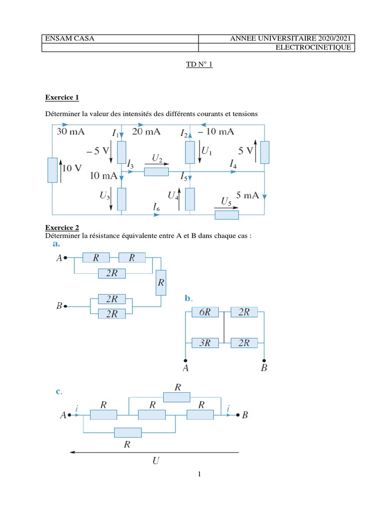 TD 1 Electrocinetique | PDF