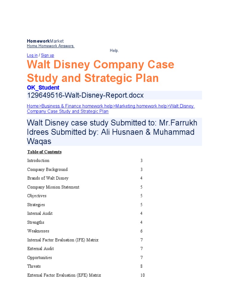 Walt Disney Company Case Study and Strategic Plan | PDF | The Walt ...