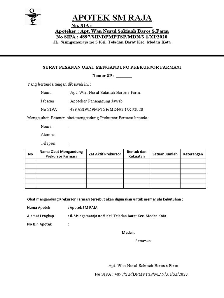 Surat Pesanan Obat Mengandung Prekursor Farmasi | PDF