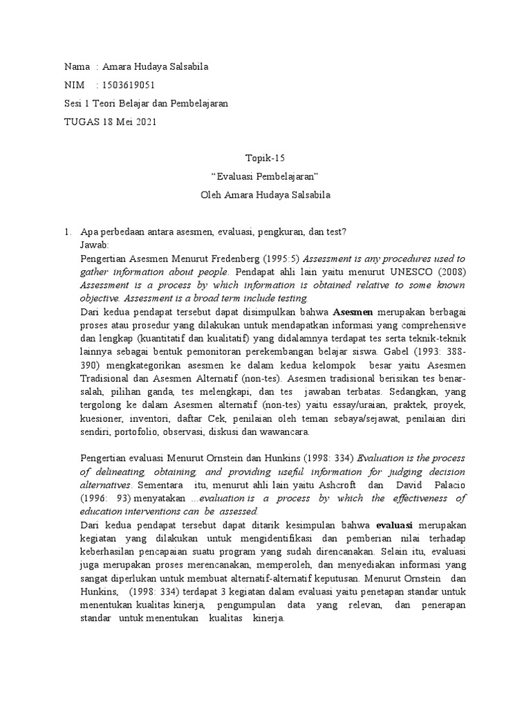 Tugas Evaluasi Pembelajaran. | PDF