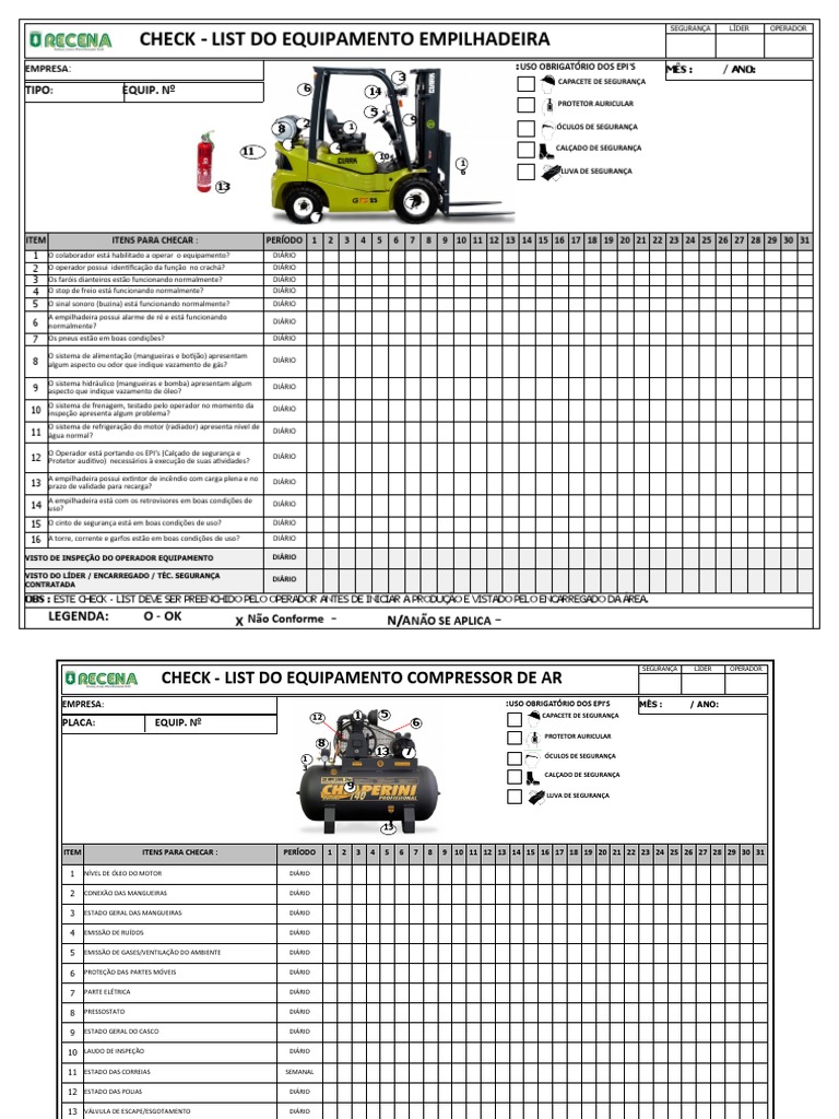 Check - List Equipamentos | PDF | Motores | Vestir-se