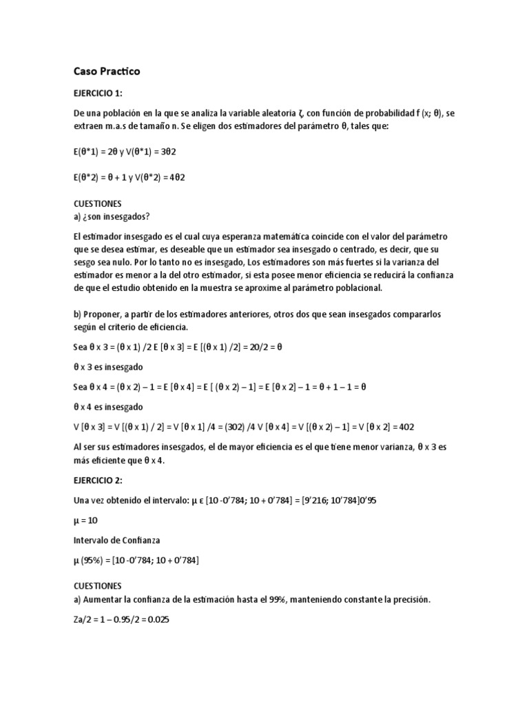 Caso Practico U2 Estadistica II | PDF | Estimador | Inferencia
