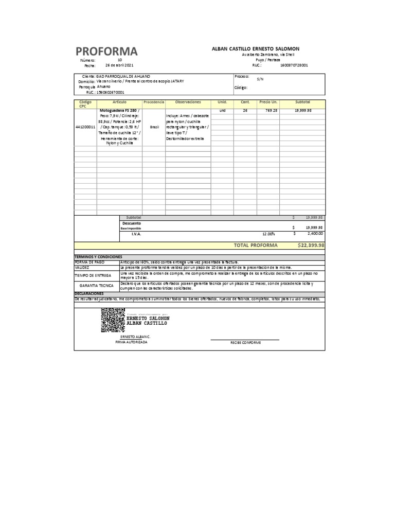 PROFORMA 1-Signed | Descargar gratis PDF | Business