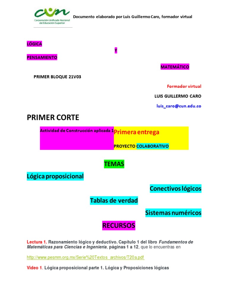 ACA 1 Lógica y Pensamiento Matemático | PDF | Proposición | Verdad