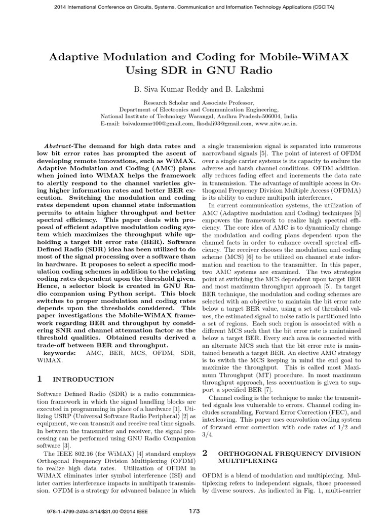 Adaptive Modulation And Coding For Mobile Pdf Orthogonal Frequency Division Multiplexing