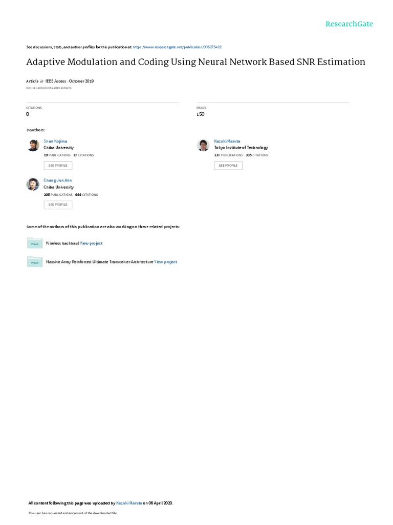 Adaptive Modulation and Coding Using Neural Network Based SNR Estimation | PDF | Orthogonal ...