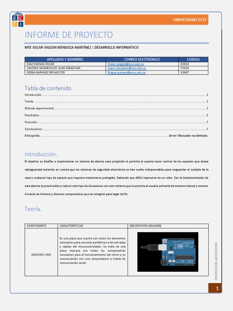 Informe de PROYECTO ALARMA GRUPO 5 | PDF | Arduino | Control remoto