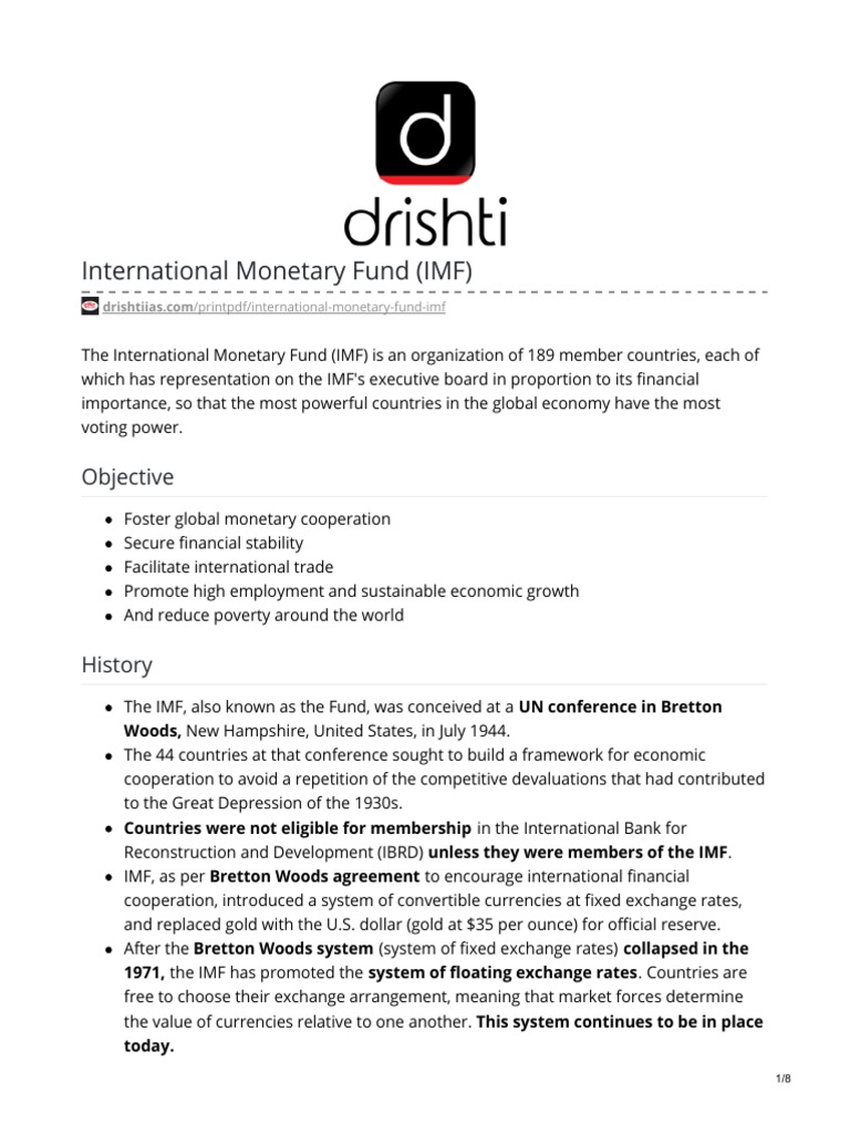 International Monetary Fund (IMF) : Objective | PDF | Special Drawing ...