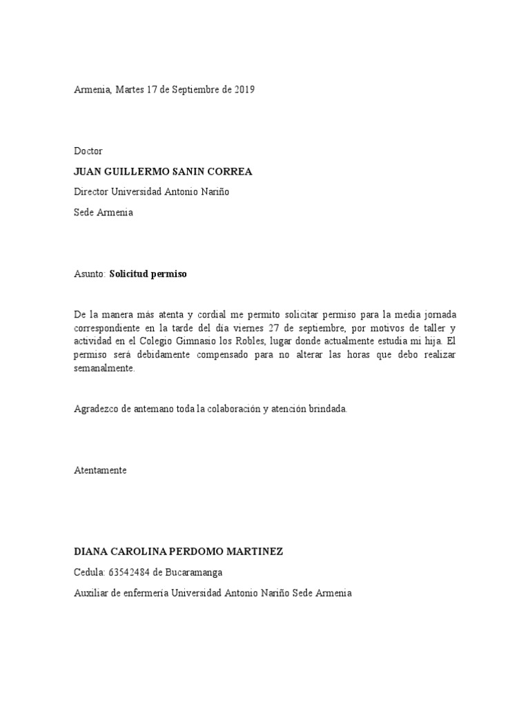 Solicitud Permiso Actividad Luciana | PDF