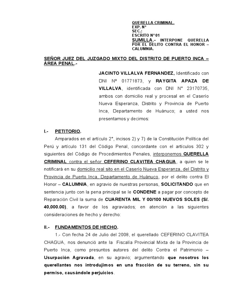 Querella Criminal | PDF | Queja | Justicia penal