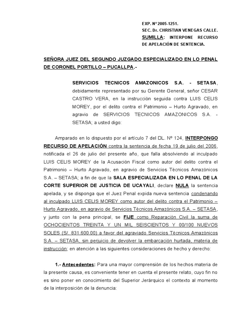 Apelacion de Sentencia Absolutoria | PDF | Robo | Sentencia (ley)