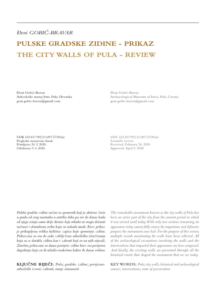 Pulske Gradske Zidine - Prikaz: The City Walls of Pula - Review | PDF | Architectural Elements