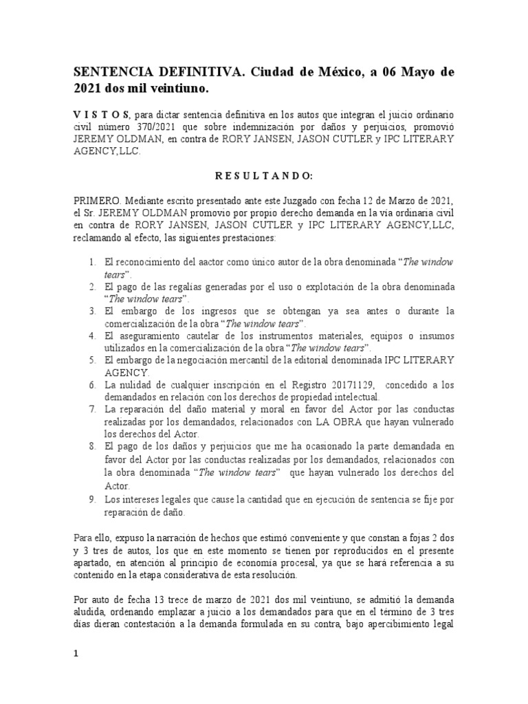 Sentencia Definitiva (Caso Rory Jansen) | PDF