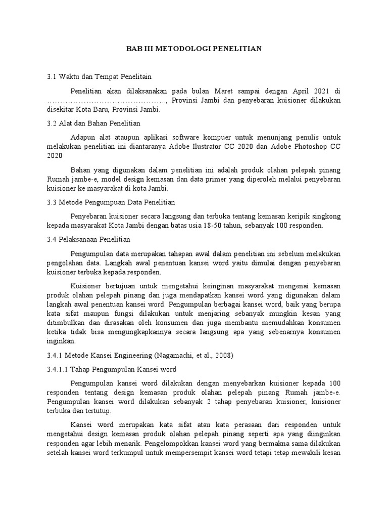 Bab Iii Metodologi Penelitian Kansei Engineering | PDF | Bisnis