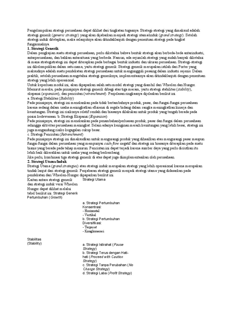 Pengelompokan Strategi Perusahaan Dapat Dilihat Dari Tingkatan Tugasnya ...
