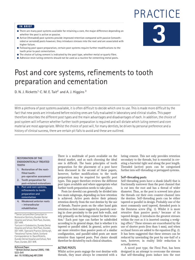 Post and Core | PDF | Dentistry Branches | Dentistry