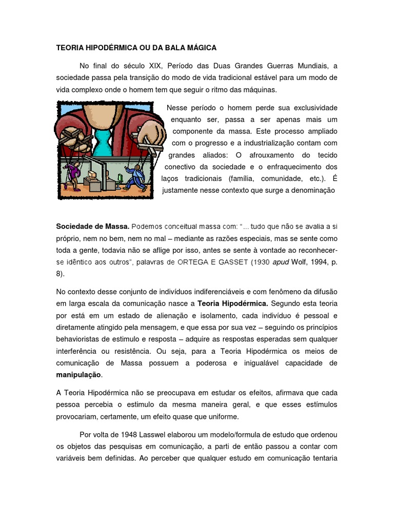 Teoria Hipodérmica Ou Da Bala Mágica | PDF | Comunicação | Massa