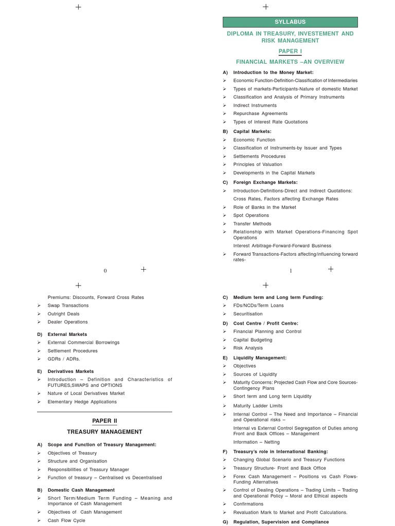 Diploma in Treasury, Investement and Risk Management Paper I Financial ...