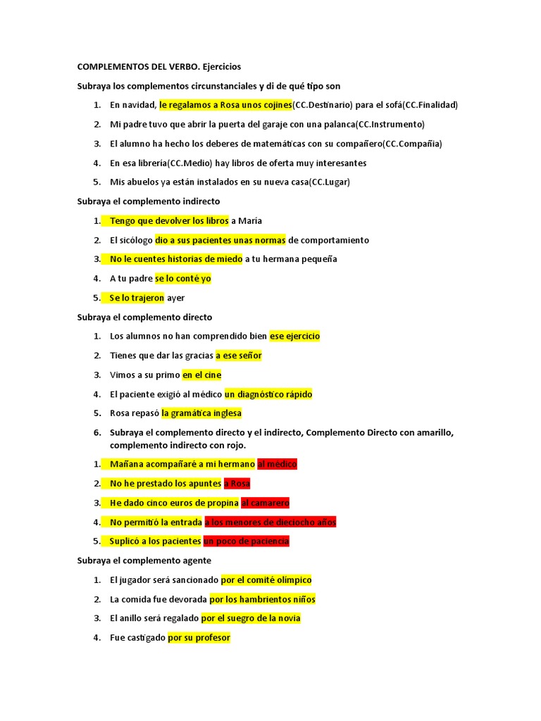 Complementos Del Verbo (1D1) | PDF