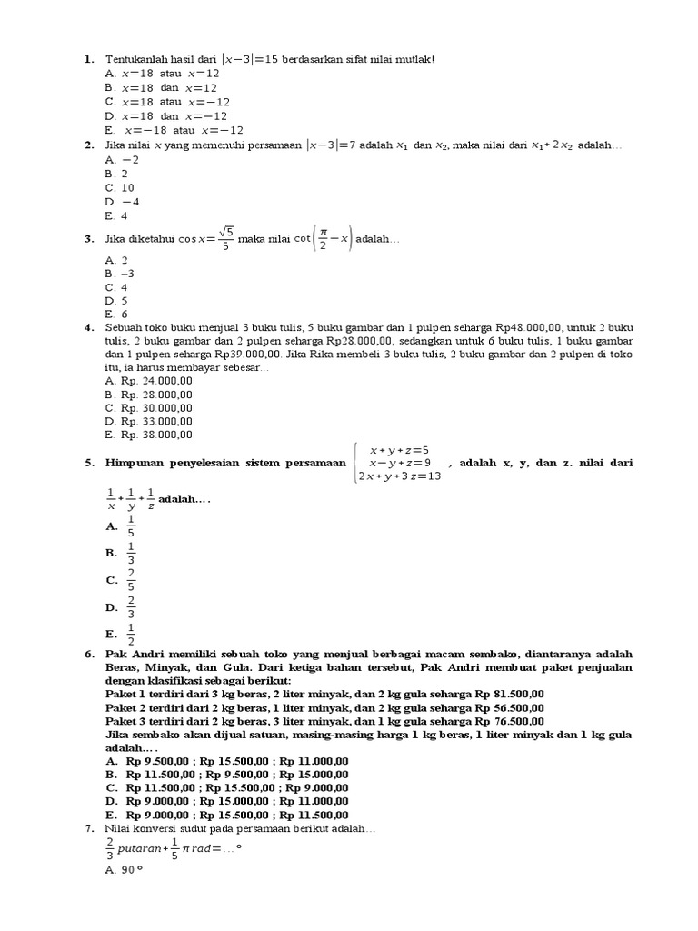 Soal Us Matematika Wajib 2021 Revisi | PDF