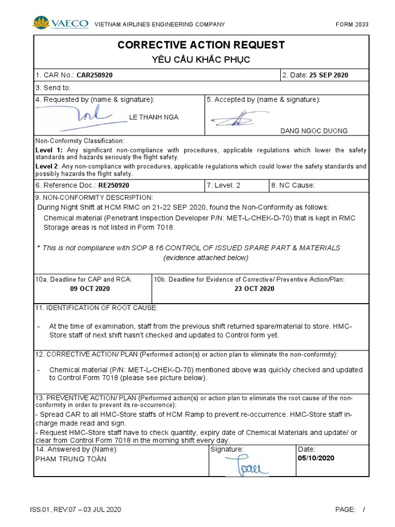 Form 2033 Corrective Action Request | PDF | Auditor's Report | Business