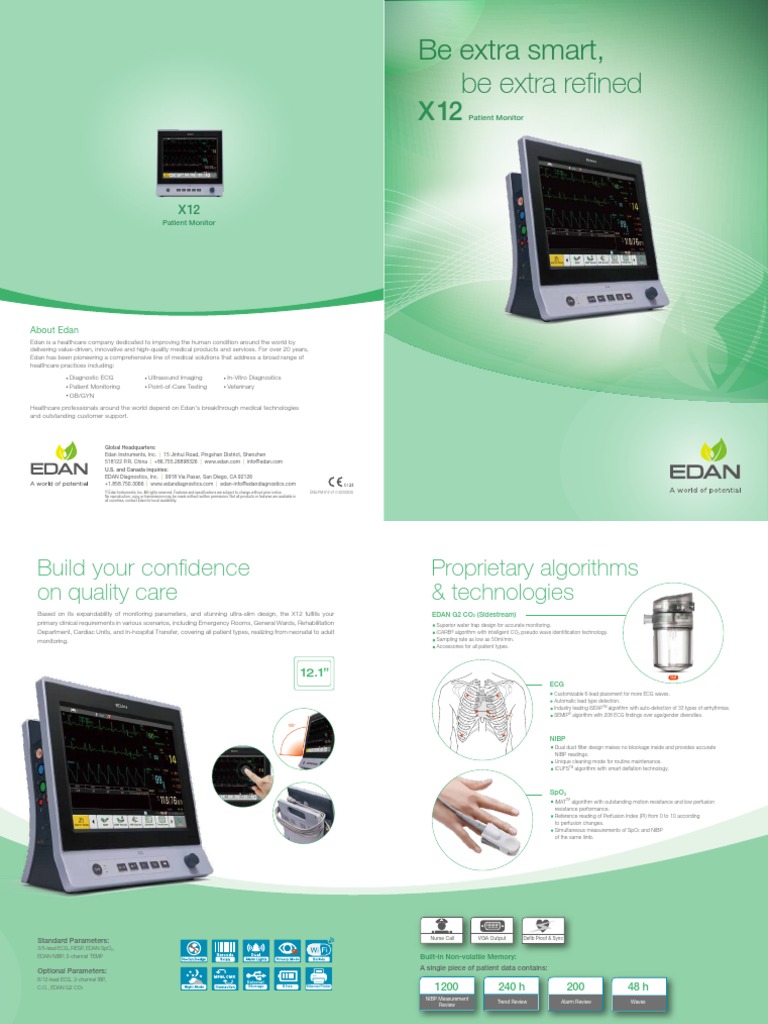 Monitor Edan x12 | PDF | Electrocardiography | Health Care