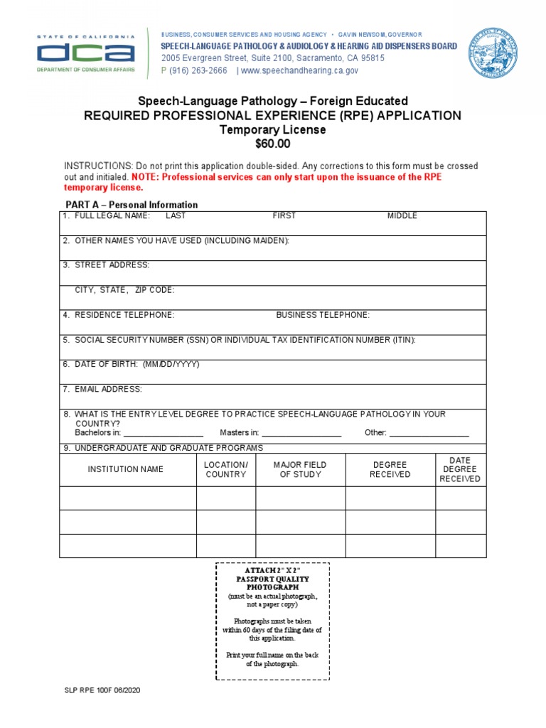 2021 RPE - Initial Application For Speech License | PDF | Licensure ...