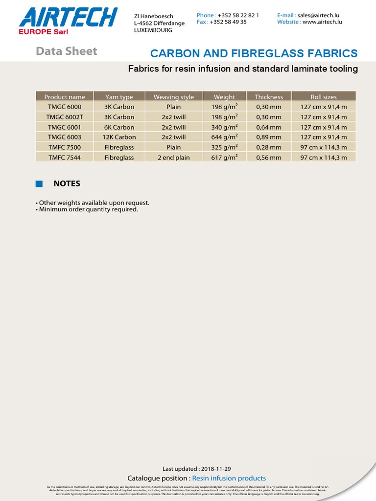 Fibreglass and Carbon Fabric Specs | PDF | Implied Warranty | Fiberglass