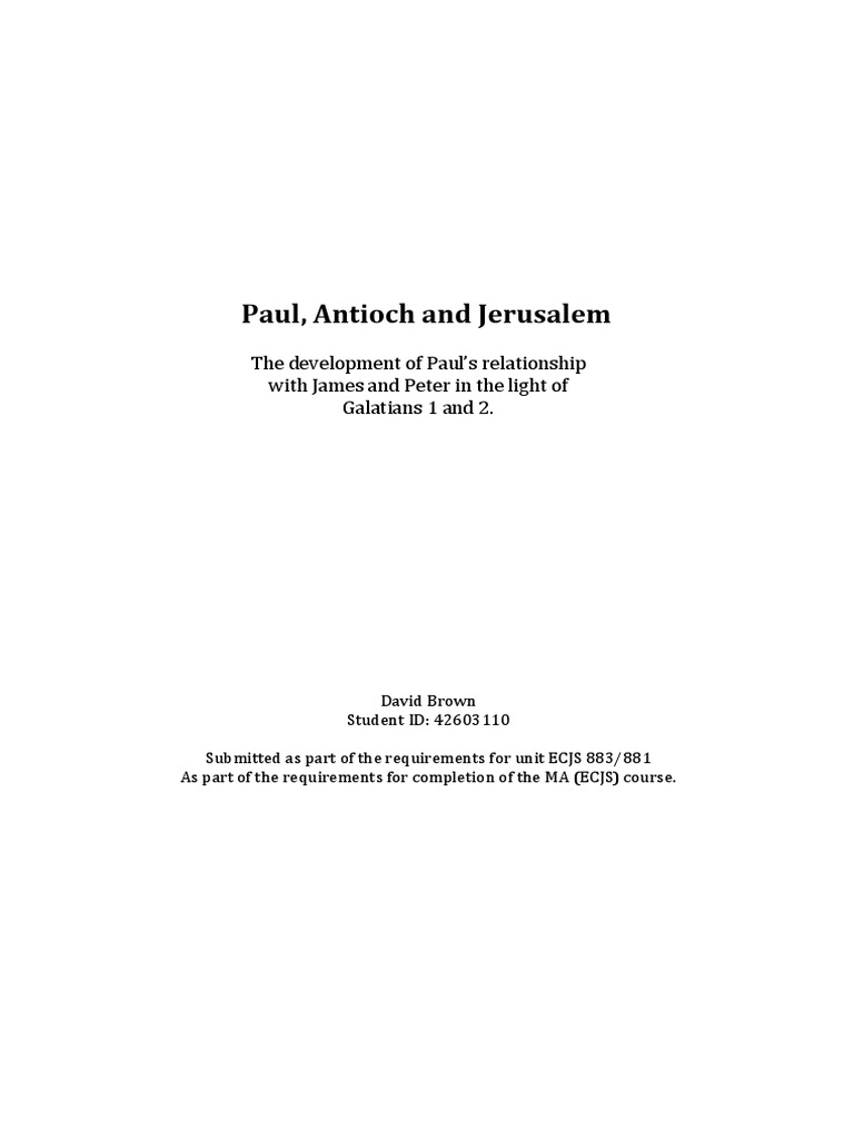 Paul Antioch and Jerusalem | PDF | Epistle To The Galatians | Acts Of ...