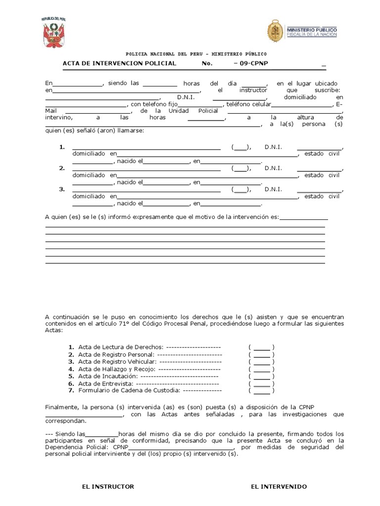 Modelos de Actas PNP NCPP | PDF | Ley procesal | Derecho penal
